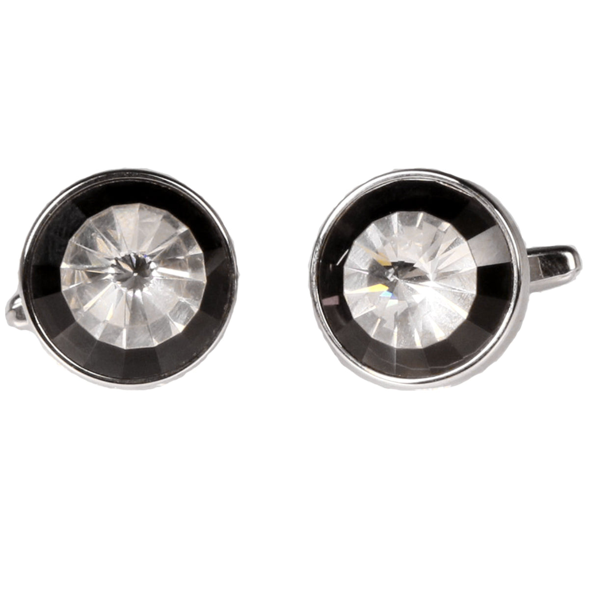 Silvertone Circle Burgundy Stone Cufflinks with Jewelry Box