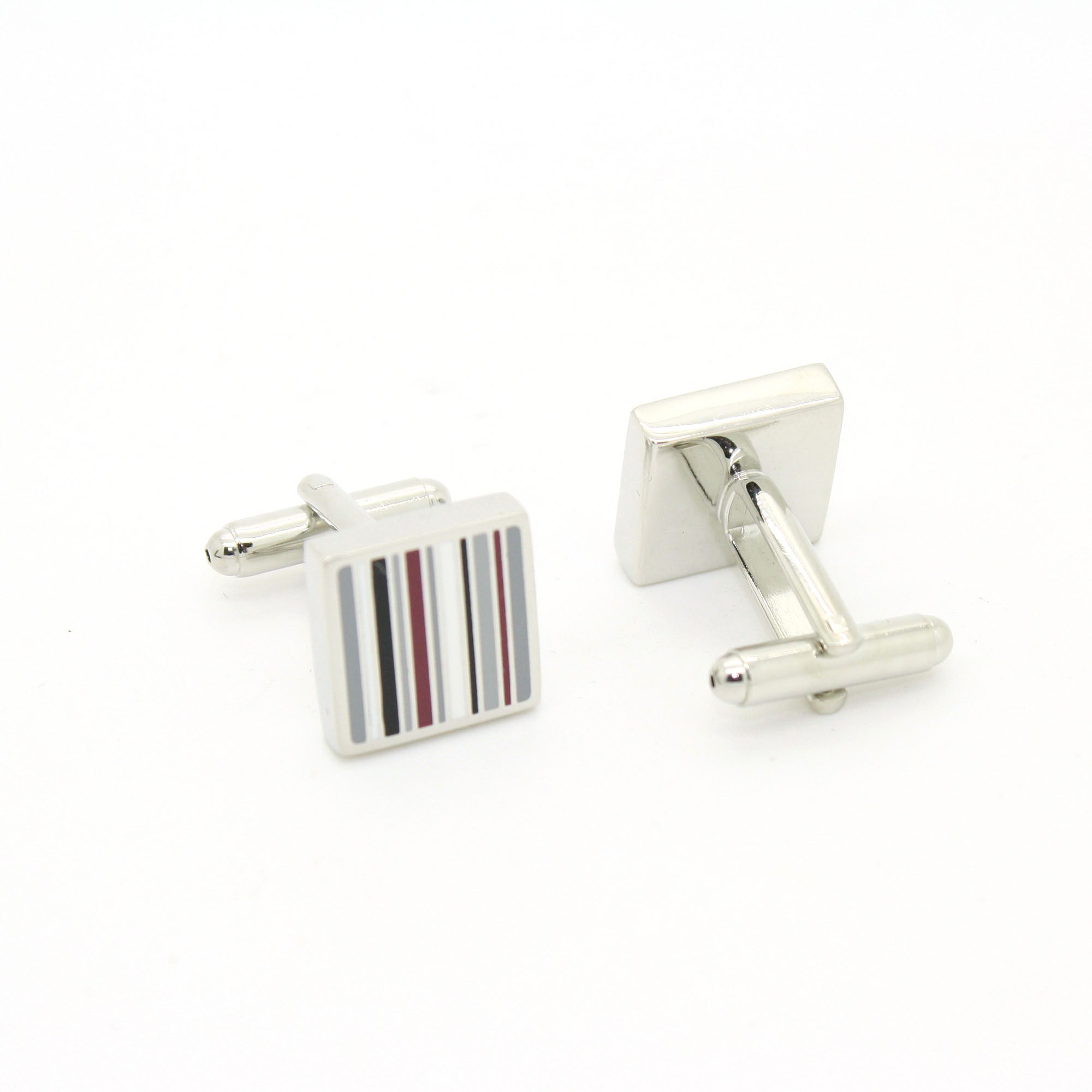 Silvertone Stripe Cuff Links With Jewelry Box