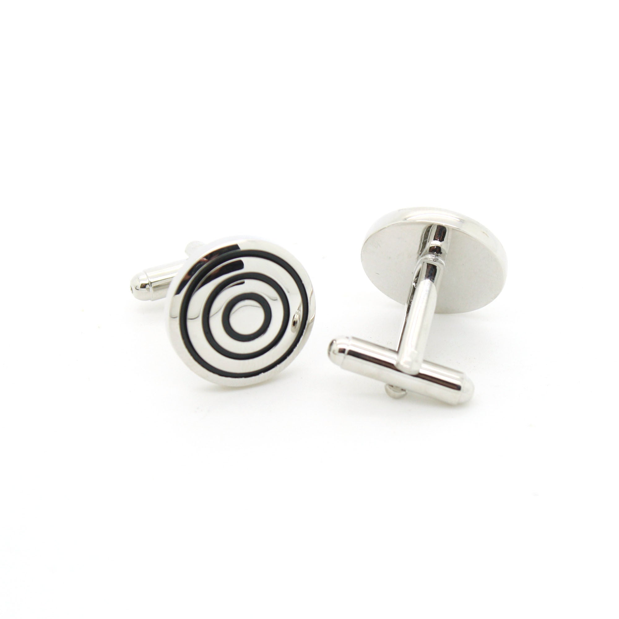 Silvertone Round Cuff Links With Jewelry Box
