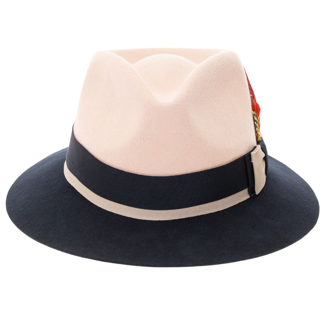 Puck Trilby Ferrecci Two Tone White Crown & Navy Brim Trilby Hat